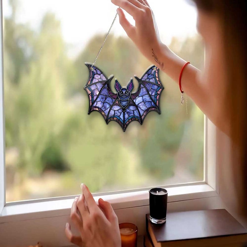 Bat Acrylic Window Hangings, Bat Lovers Gift,spooky Bat Decoration, Gothic Bat Hanging,gift for ...