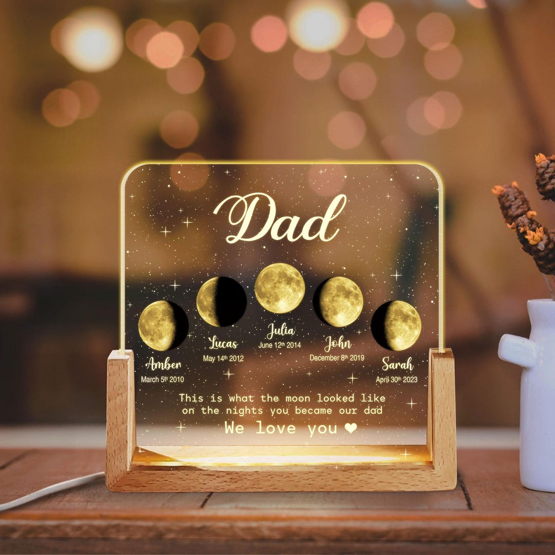 Personalized Dad Moons Phase With Kids Names, the Day You Became My Dad ...