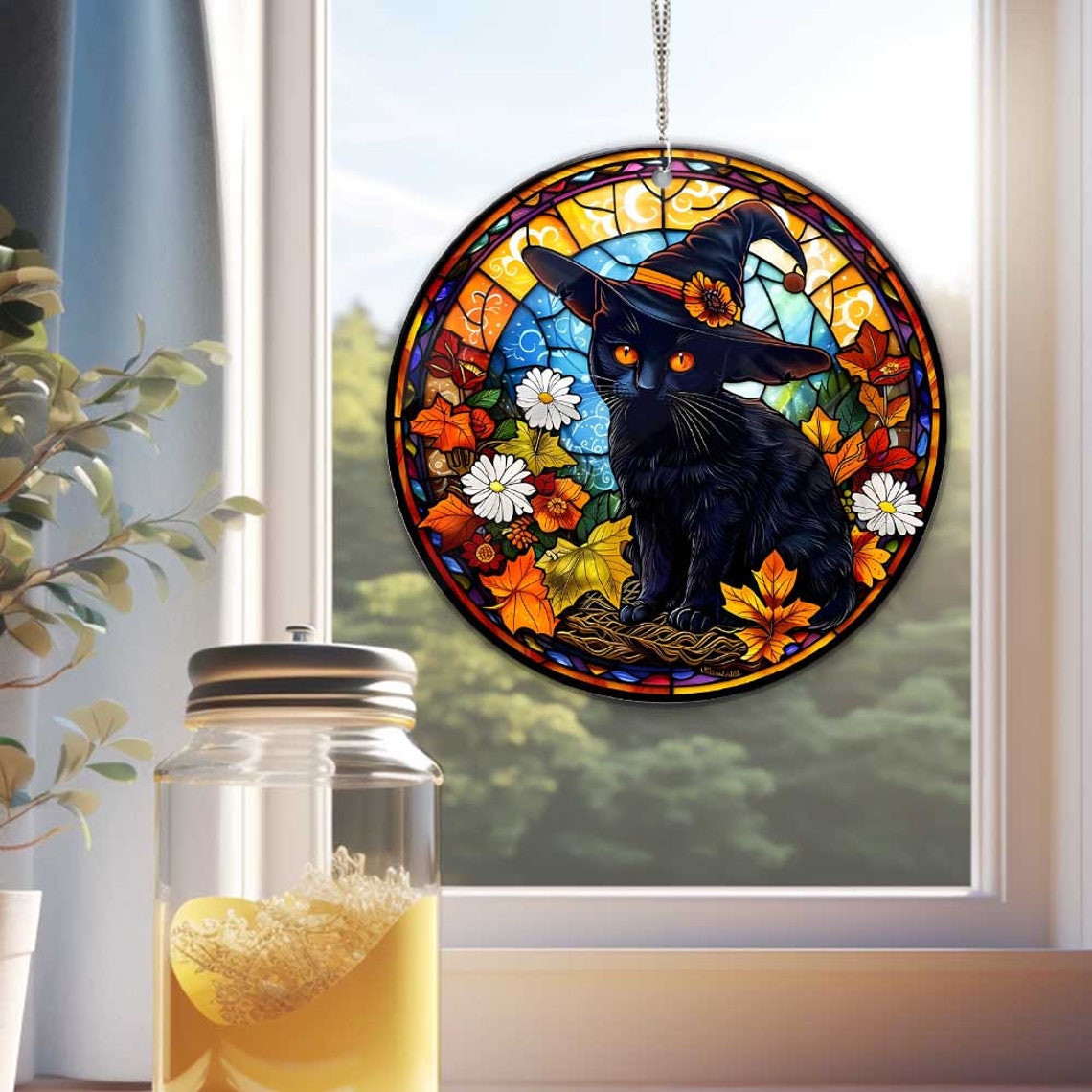 Fall Black Cat Door Hanger, Cat Halloween Window Sign,samhain ...