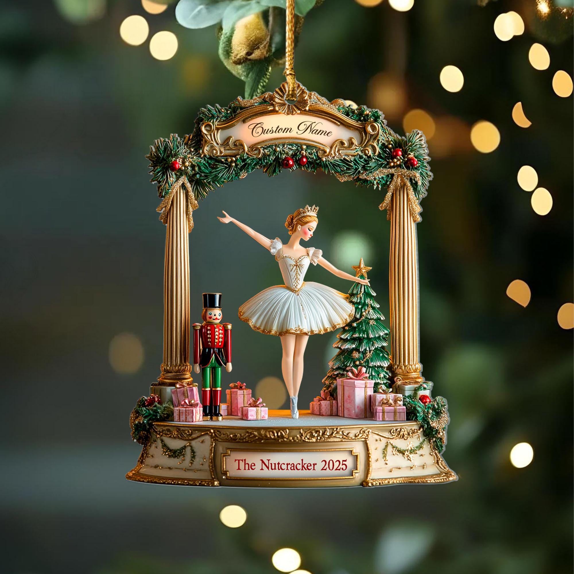 Nutcracker Ballet Christmas Ornament, Custom Name Ballerina Stage ...