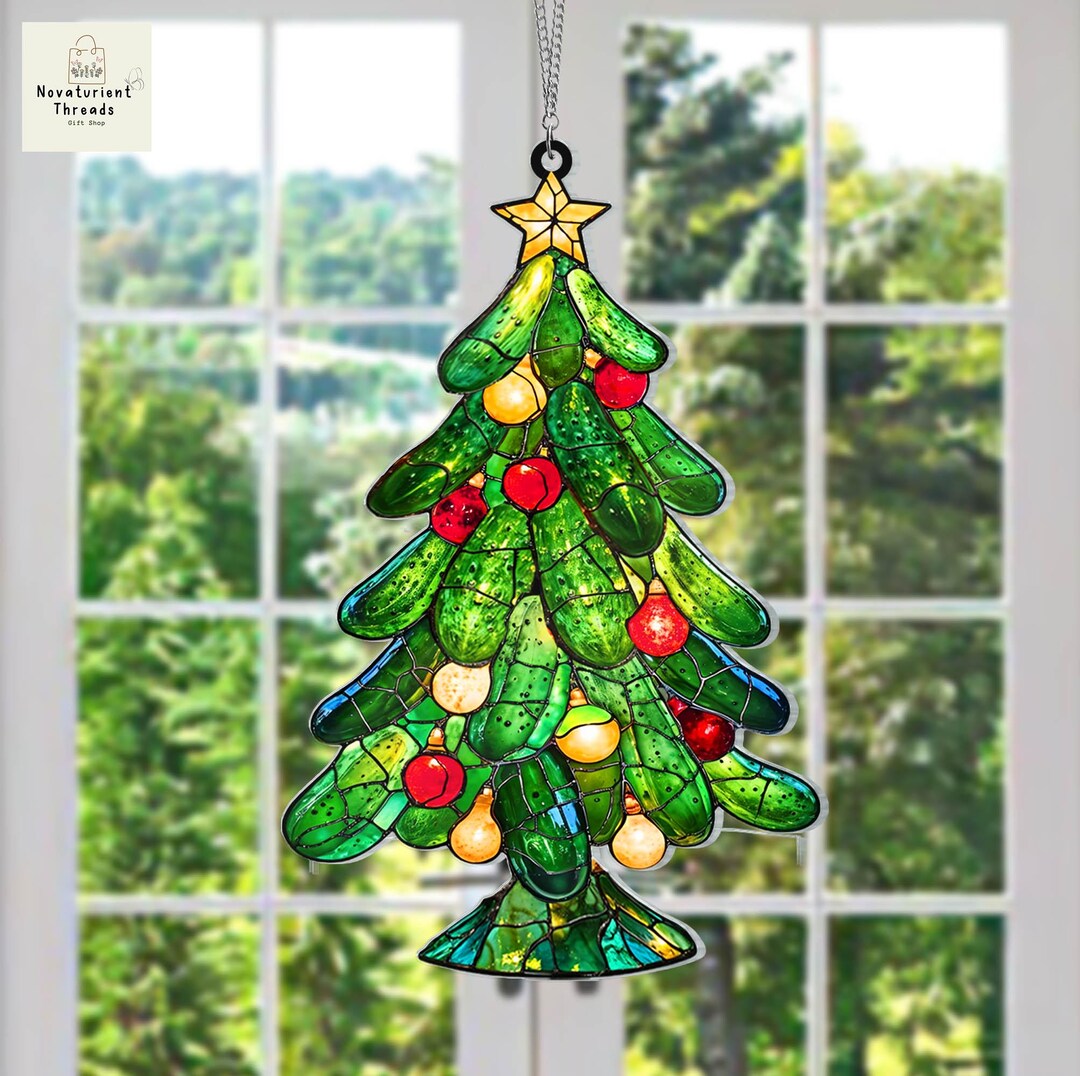 Personalized Christmas Pickles Tree 2024 Acrylic Suncatcher, Christmas Pickle Ornament, Pickle ...