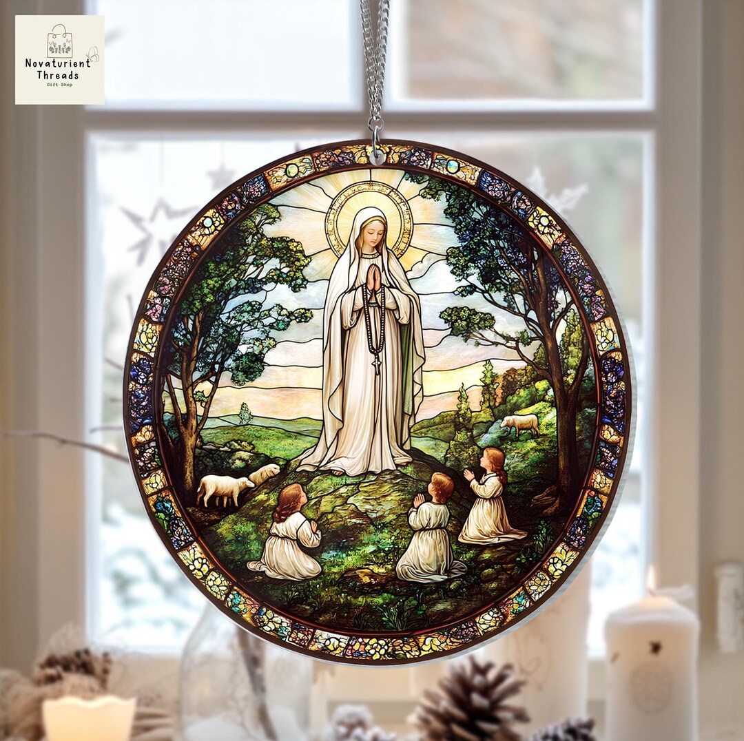 Our Lady of Fatima Window Hanging, Religious Window Decor, Our Lady of ...