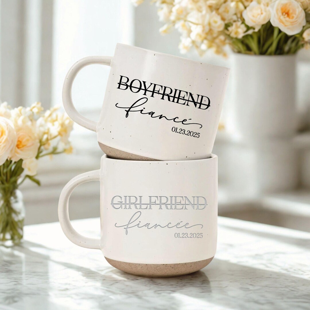 Personalised Engraved Engagement Pottery Mug, Custom Wedding Mugs ...