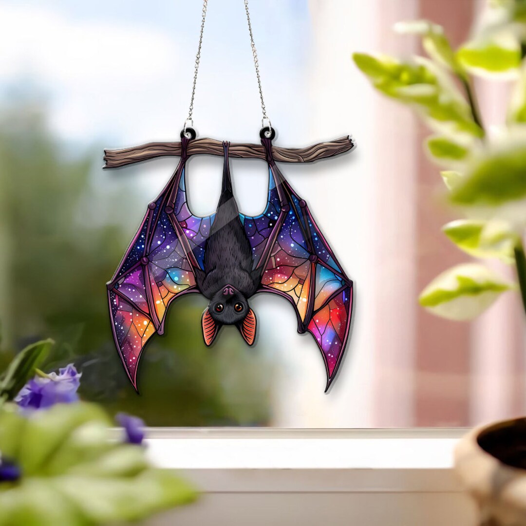 Gothic Bat Window Hanging, Stained Bat Acrylic Window Hanger, Spooky ...