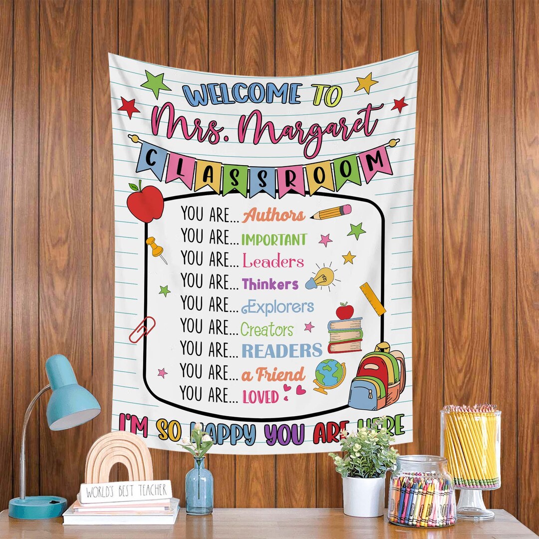 Personalized Teacher Classroom Tapestry, Custom Teacher Name Banner ...