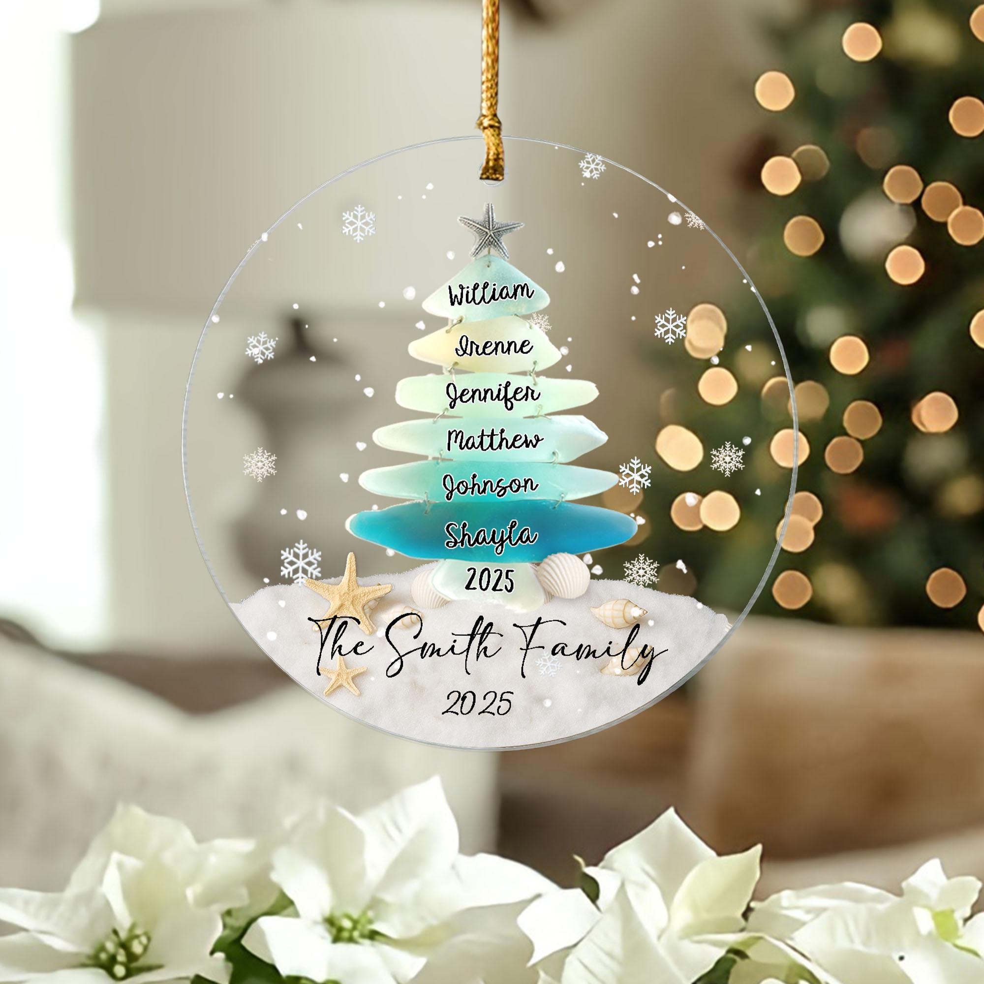 Personalized Sea Glass Family Tree 2D Ornament, Custom Family Name ...