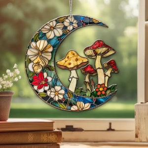 Mushrooms Window Hanging, Stained ACRYLIC Mushroom Window Hanger, Plant ...