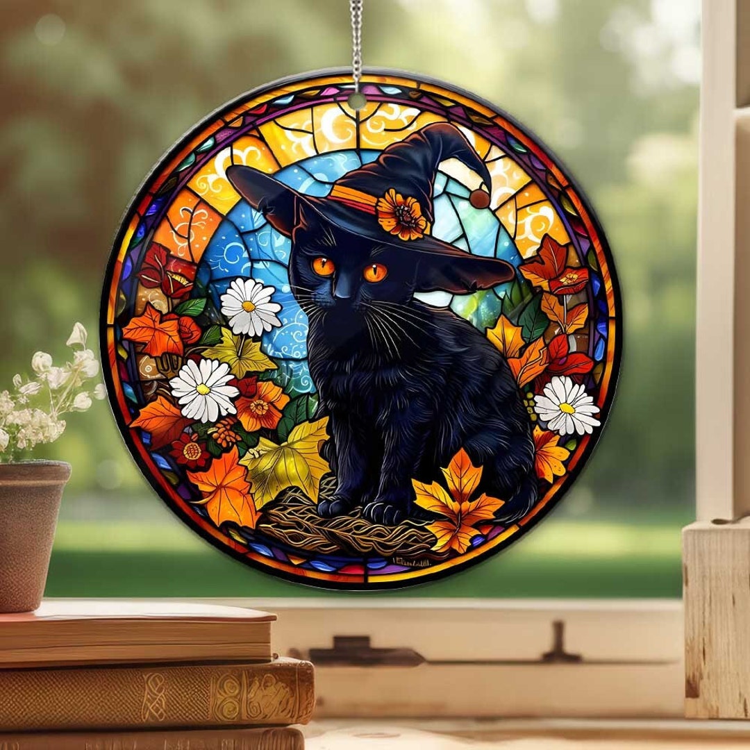 Fall Black Cat Door Hanger, Cat Halloween Window Sign,samhain ...