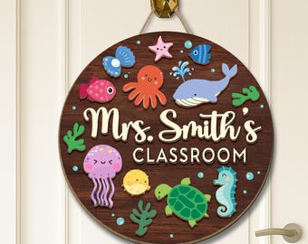 Classroom Door Sign, Sea Ocean Themed Classroom Decor, Custom Teacher ...