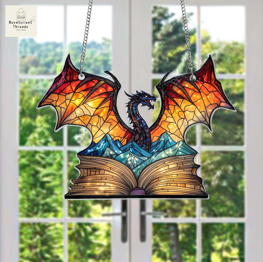Book Dragon Suncatcher Ornament, Fantasy Dragon Ornament, Dragon Wall ...