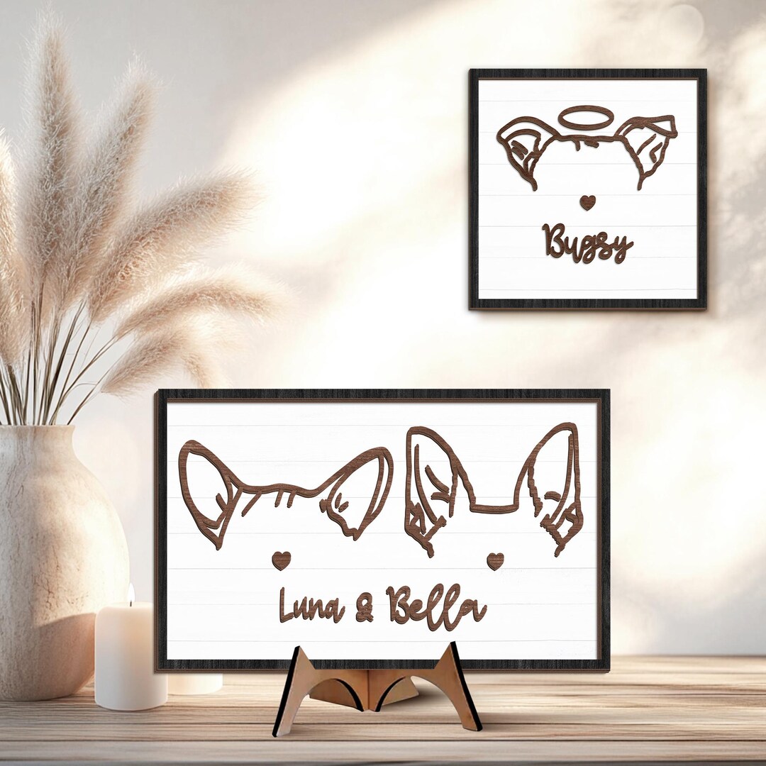 Custom Dog Ears Sign, Dog Ears Framed Art, Personalized Dog Ears Line ...