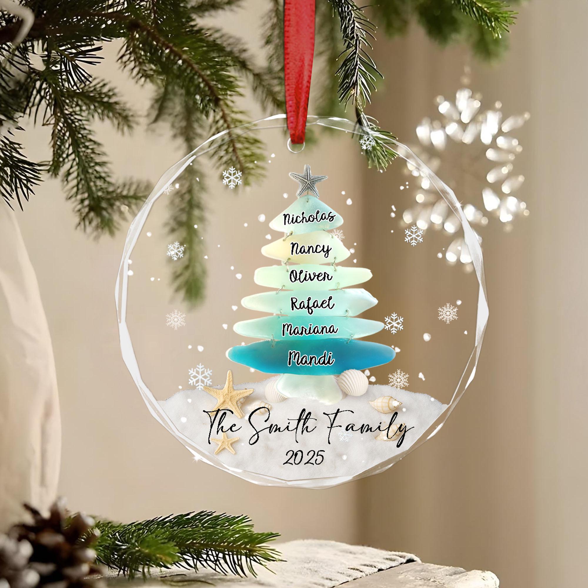 Personalized Sea Glass Family Tree 2D Ornament, Custom Family Name ...
