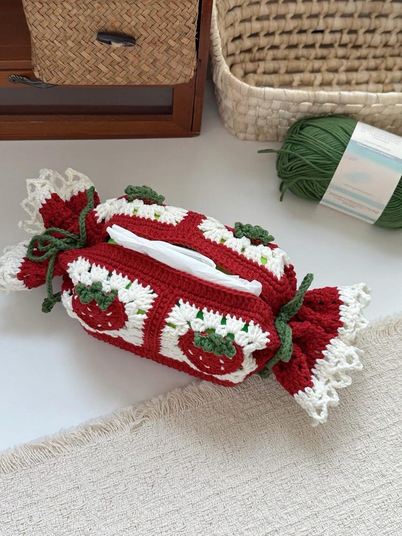 Crochet Strawberry Granny Square Tissue Holder Pattern, Tissue Box ...