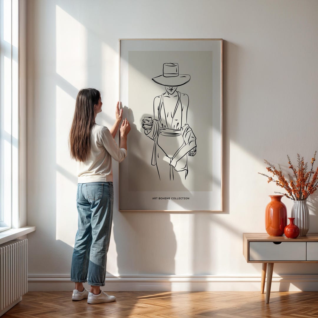 Boho Woman Line Art Print, Minimalist Fashion Illustration - Etsy
