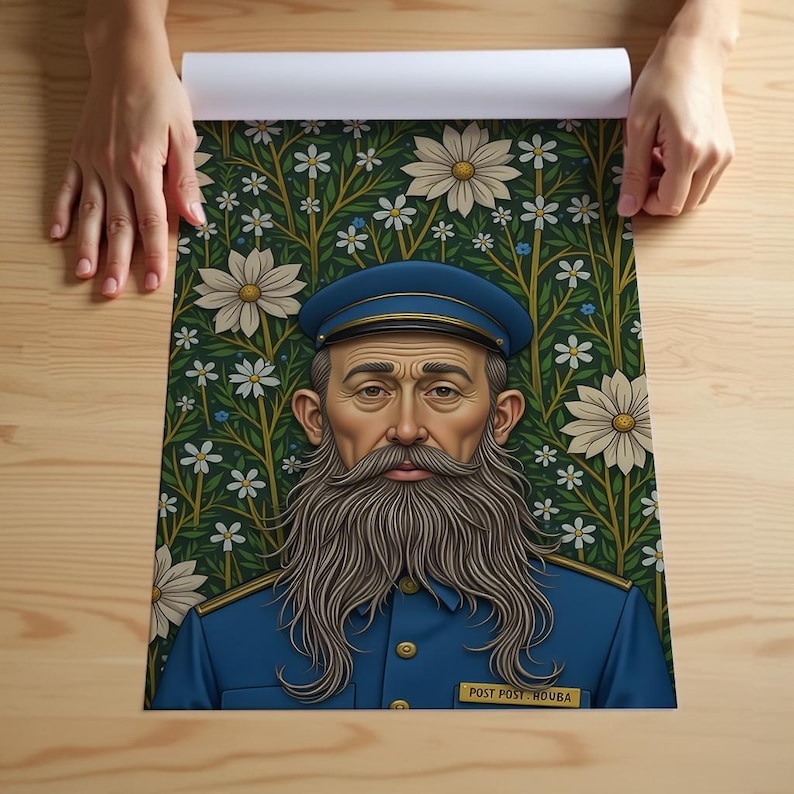 Vintage Postman Portrait Print, Classic Bearded Officer Wall Art ...