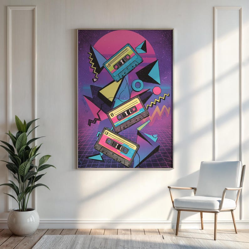 Retro 80s Cassette Poster, Vaporwave Music Wall Art, Neon Synthwave ...