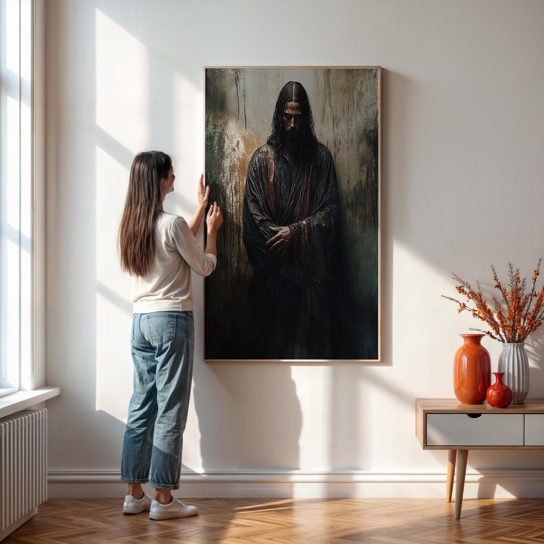 Dramatic Jesus Christ Portrait, Dark Religious Wall Art, Framed or ...