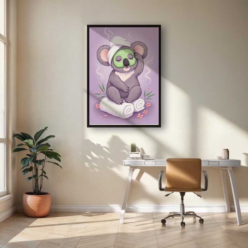 Cute Koala Spa Bathroom Wall Art Print – Relaxing Animal Poster for ...