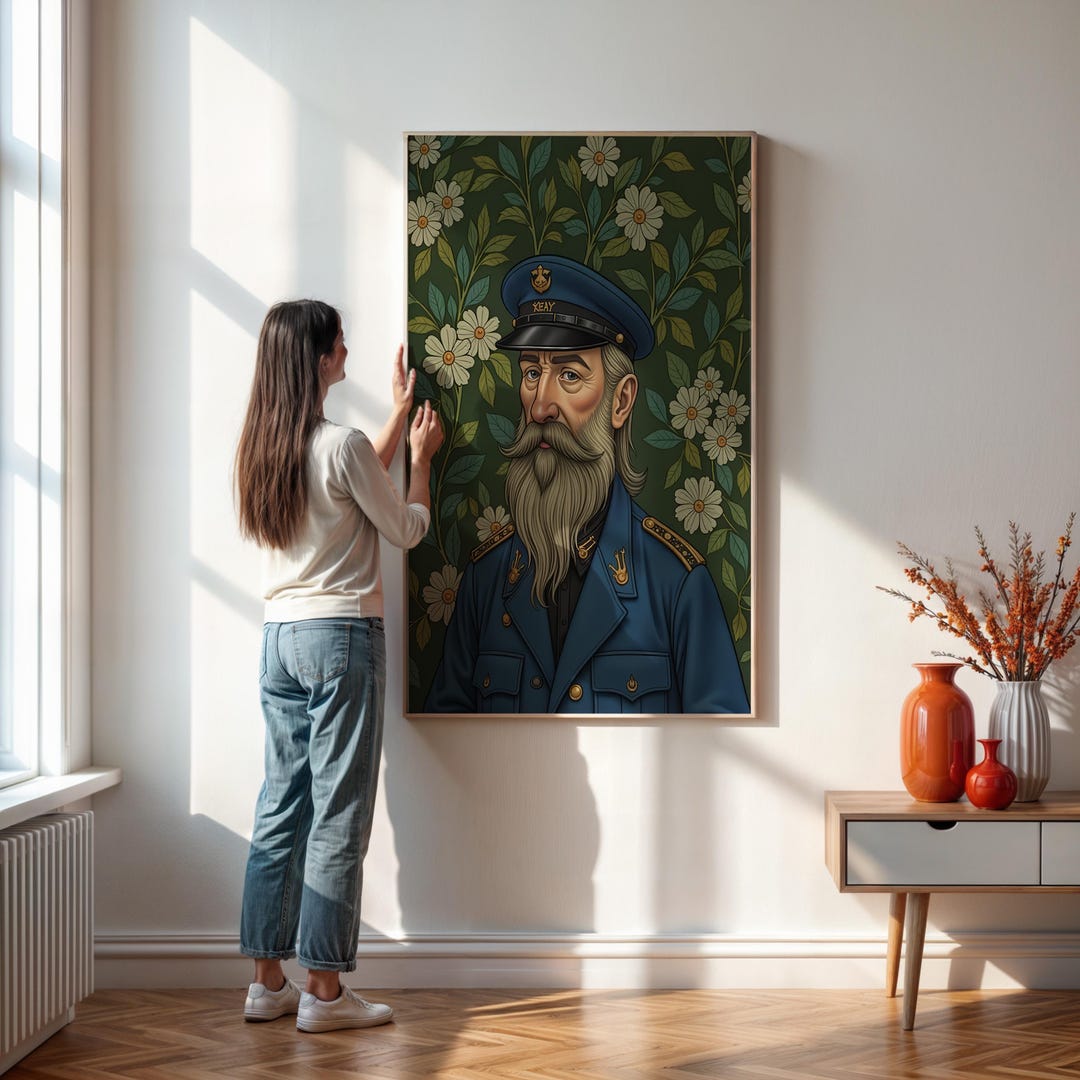 Vintage Nautical Captain Portrait, Floral Maritime Canvas Art - Etsy
