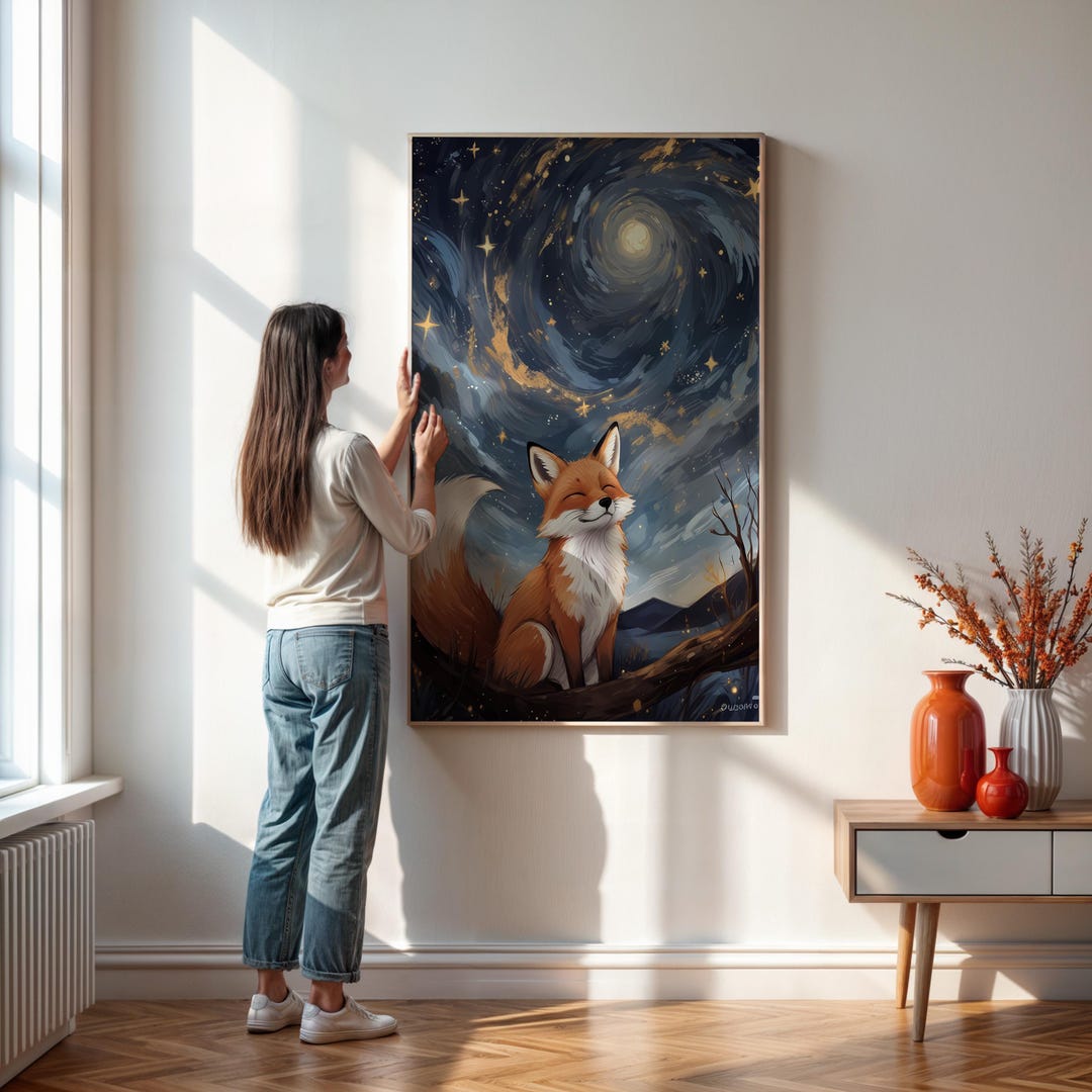 Whimsical Fox Starry Night Canvas Art, Nursery Decor - Etsy