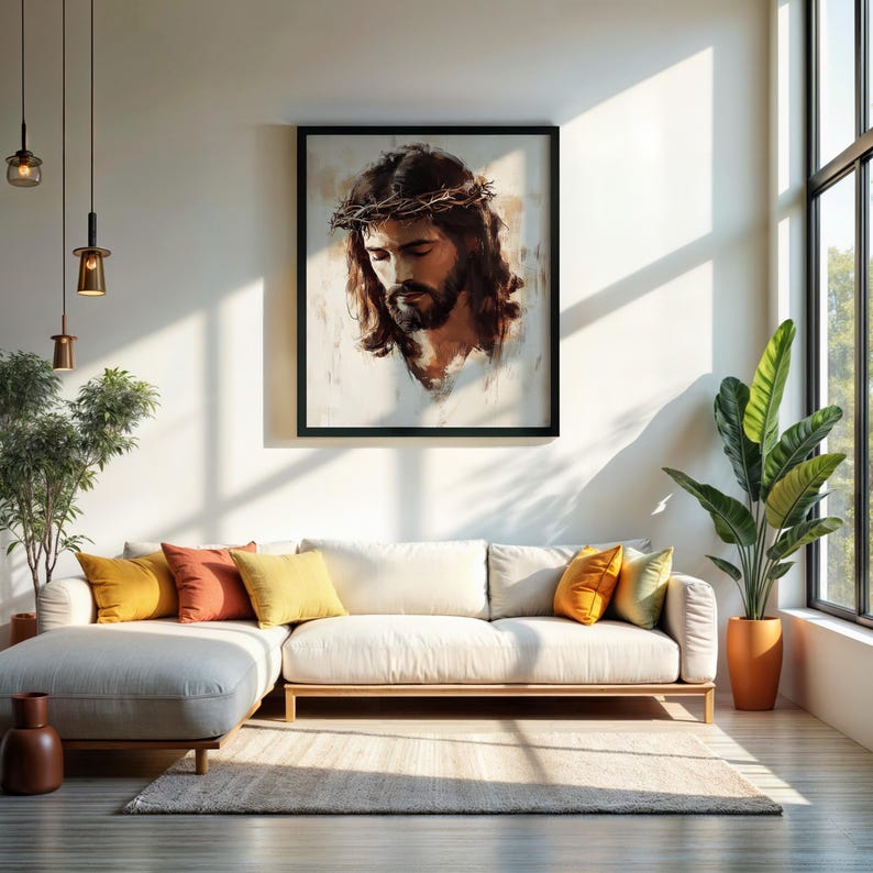 Jesus Crown of Thorns Portrait Wall Art, Physical Canvas Print ...