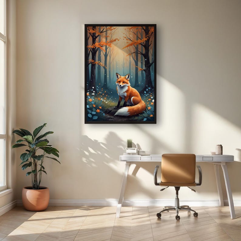 Enchanted Fox in Autumn Forest Wall Art, Majestic Wildlife Print ...