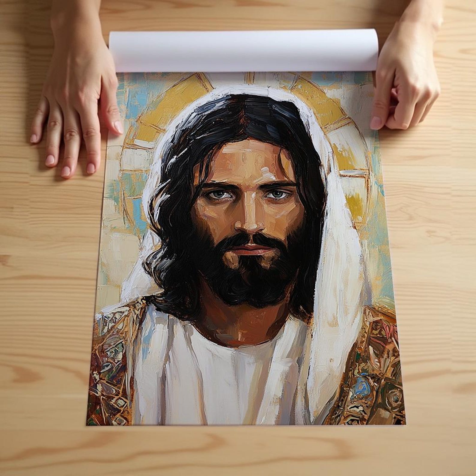 Modern Jesus Christ Portrait Print, Golden Halo, Faith Home Decor - Etsy