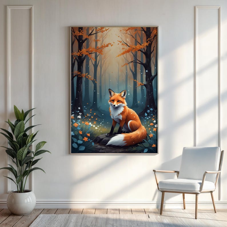 Enchanted Fox in Autumn Forest Wall Art, Majestic Wildlife Print ...