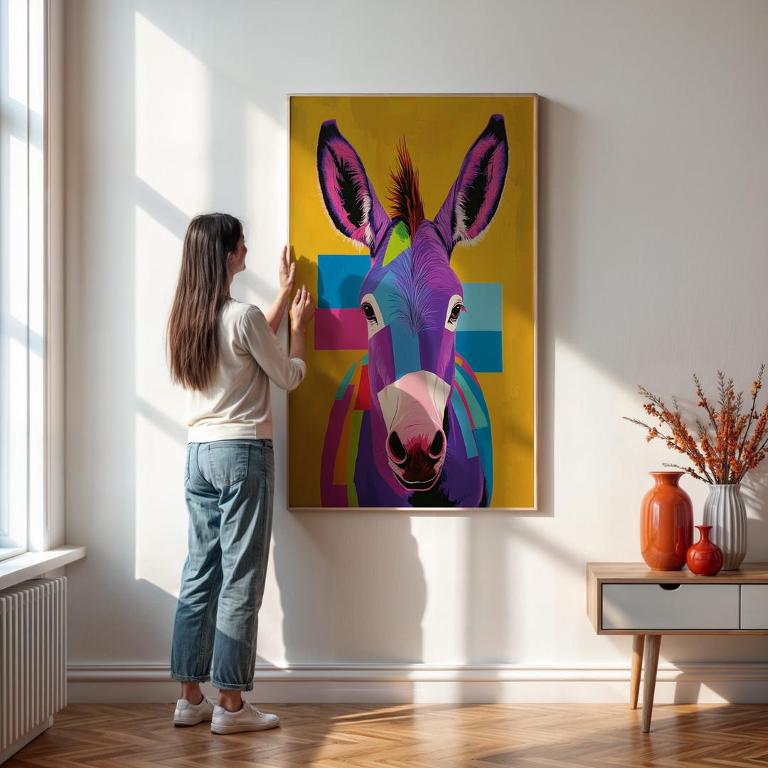 Colorful Donkey Pop Art Poster, Vibrant Animal Wall Art, Modern ...