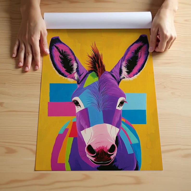 Colorful Donkey Pop Art Poster, Vibrant Animal Wall Art, Modern ...