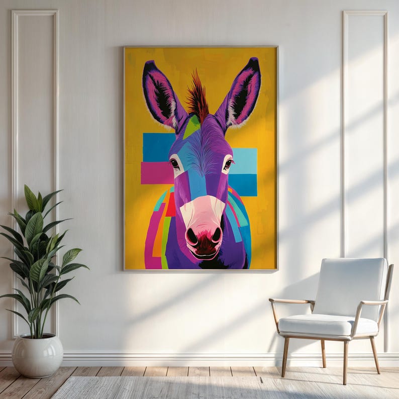 Colorful Donkey Pop Art Poster, Vibrant Animal Wall Art, Modern ...