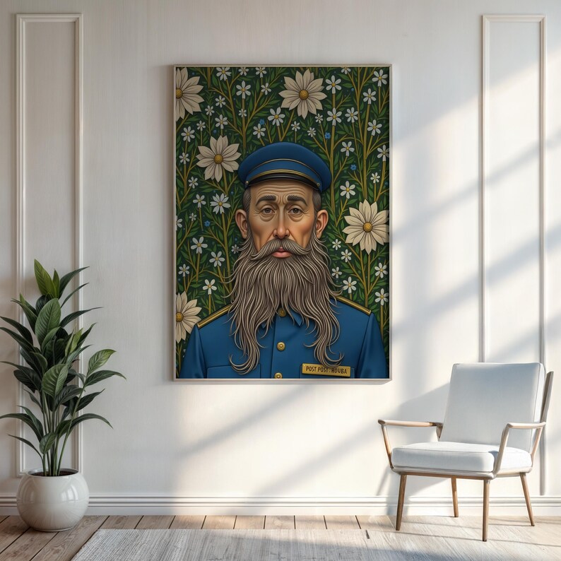 Vintage Postman Portrait Print, Classic Bearded Officer Wall Art ...