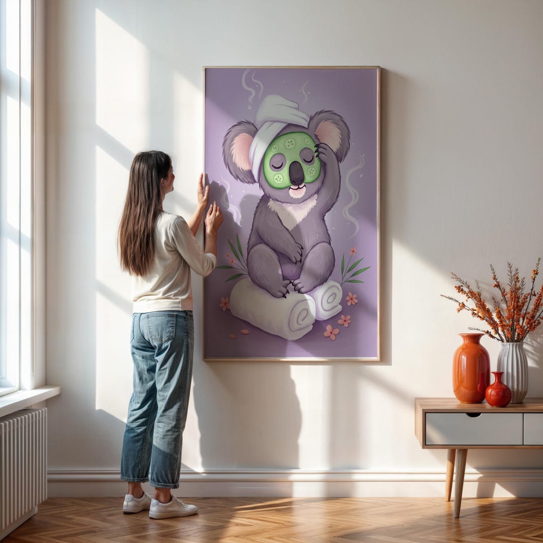 Cute Koala Spa Bathroom Wall Art Print – Relaxing Animal Poster for ...