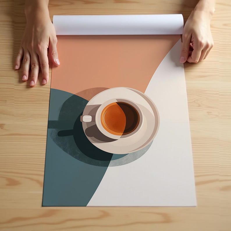 Minimalist Coffee Cup Print, Geometric Cafe Art, Modern Kitchen Decor ...
