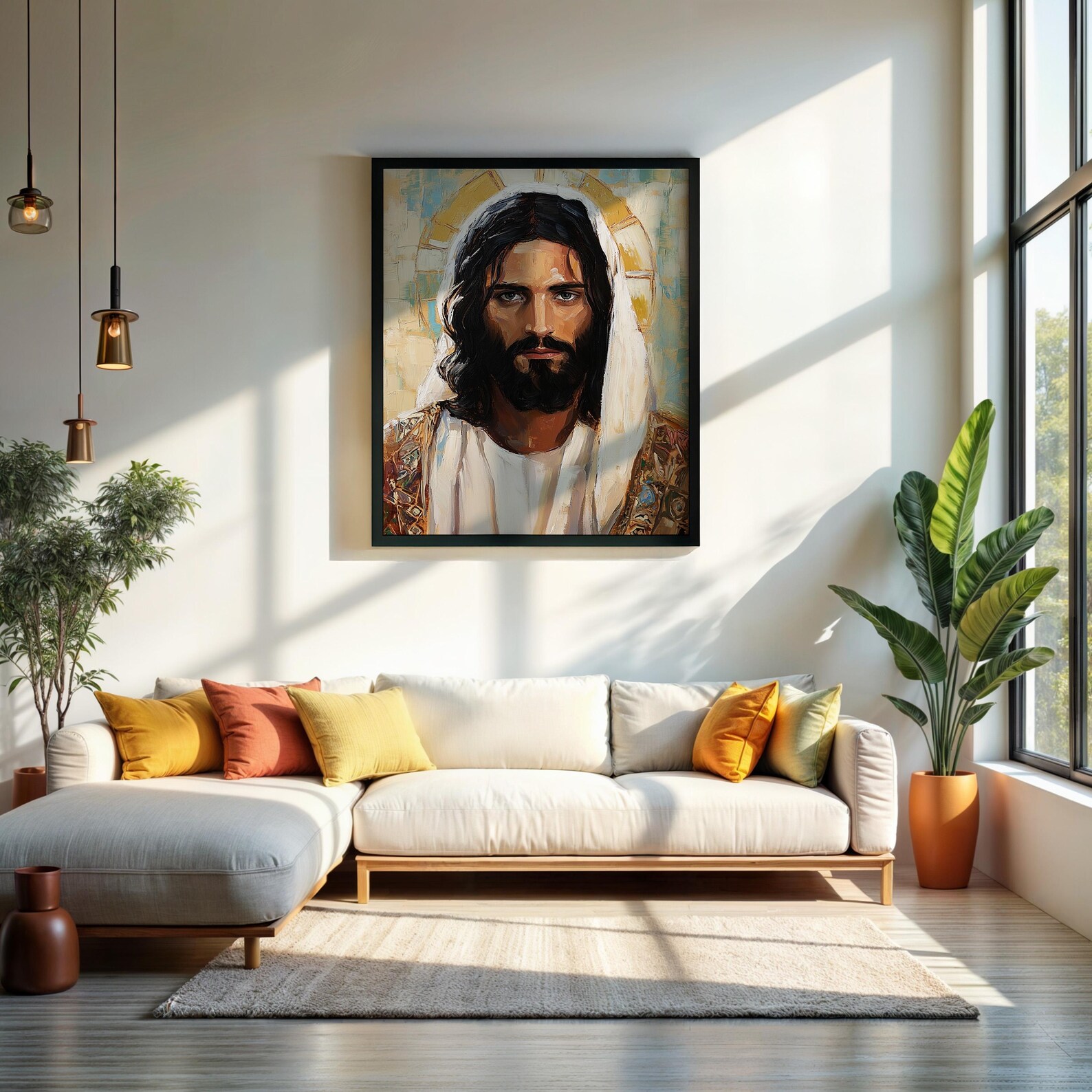 Modern Jesus Christ Portrait Print, Golden Halo, Faith Home Decor - Etsy