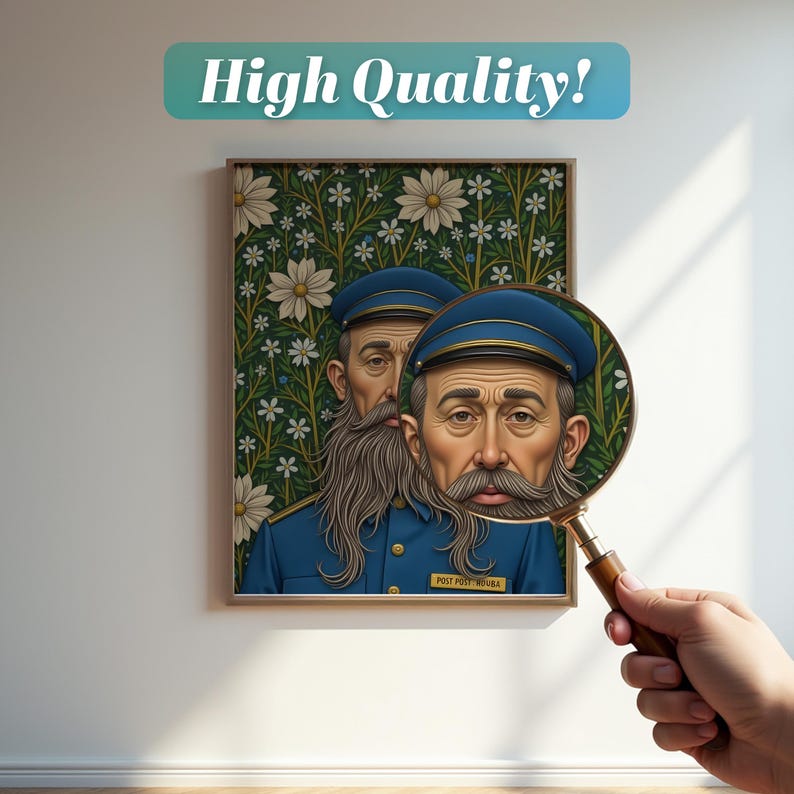 Vintage Postman Portrait Print, Classic Bearded Officer Wall Art ...