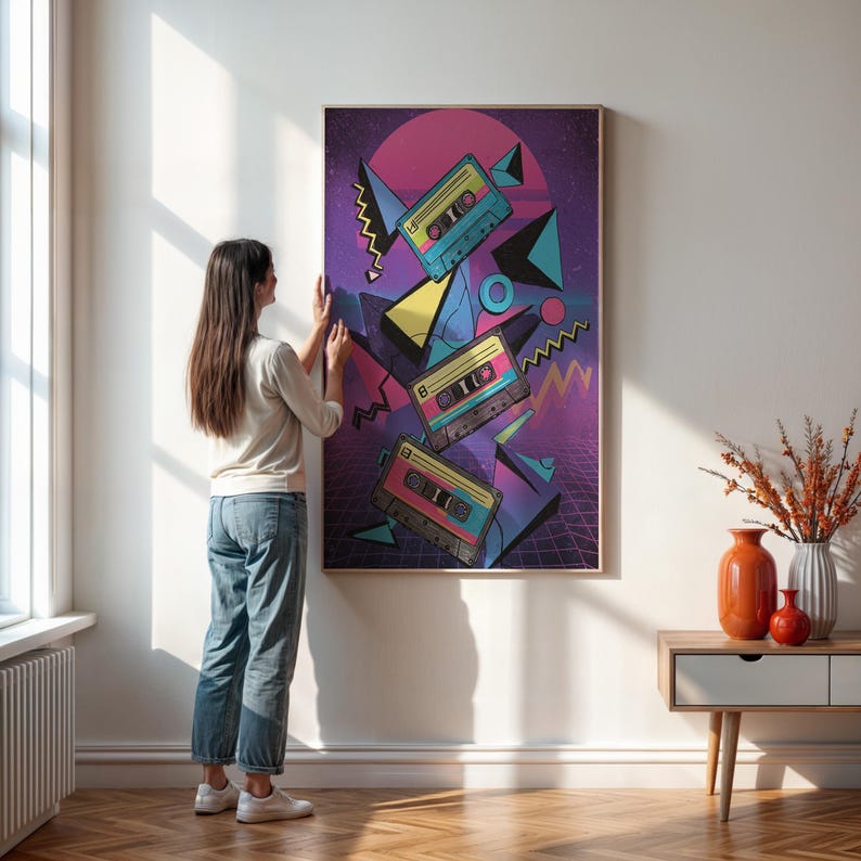 Retro 80s Cassette Poster, Vaporwave Music Wall Art, Neon Synthwave ...