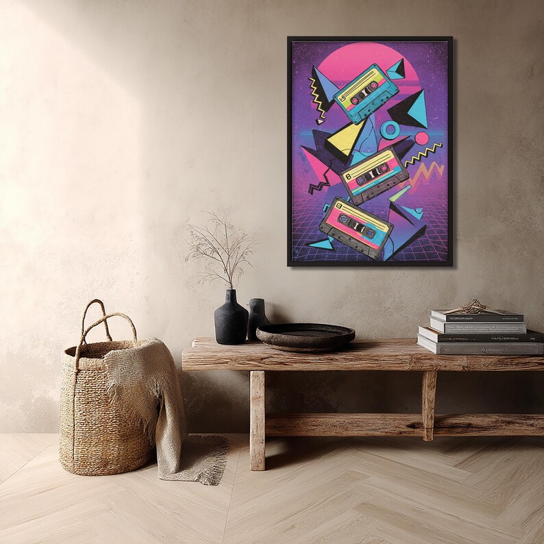 Retro 80s Cassette Poster, Vaporwave Music Wall Art, Neon Synthwave ...