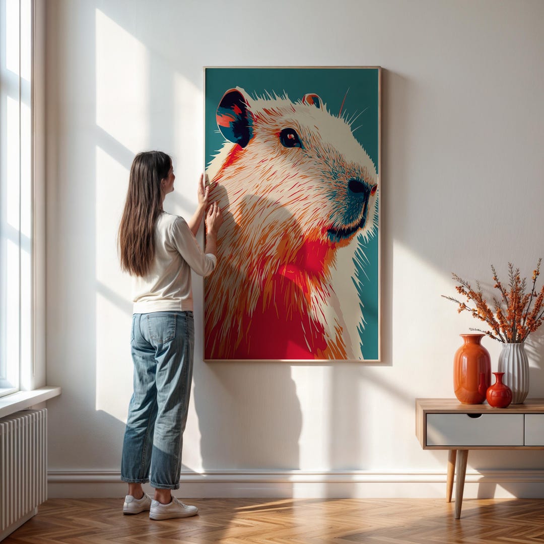 Colorful Capybara Art, Pop Art Animal Portrait, Chill Wall Decor, Funny ...