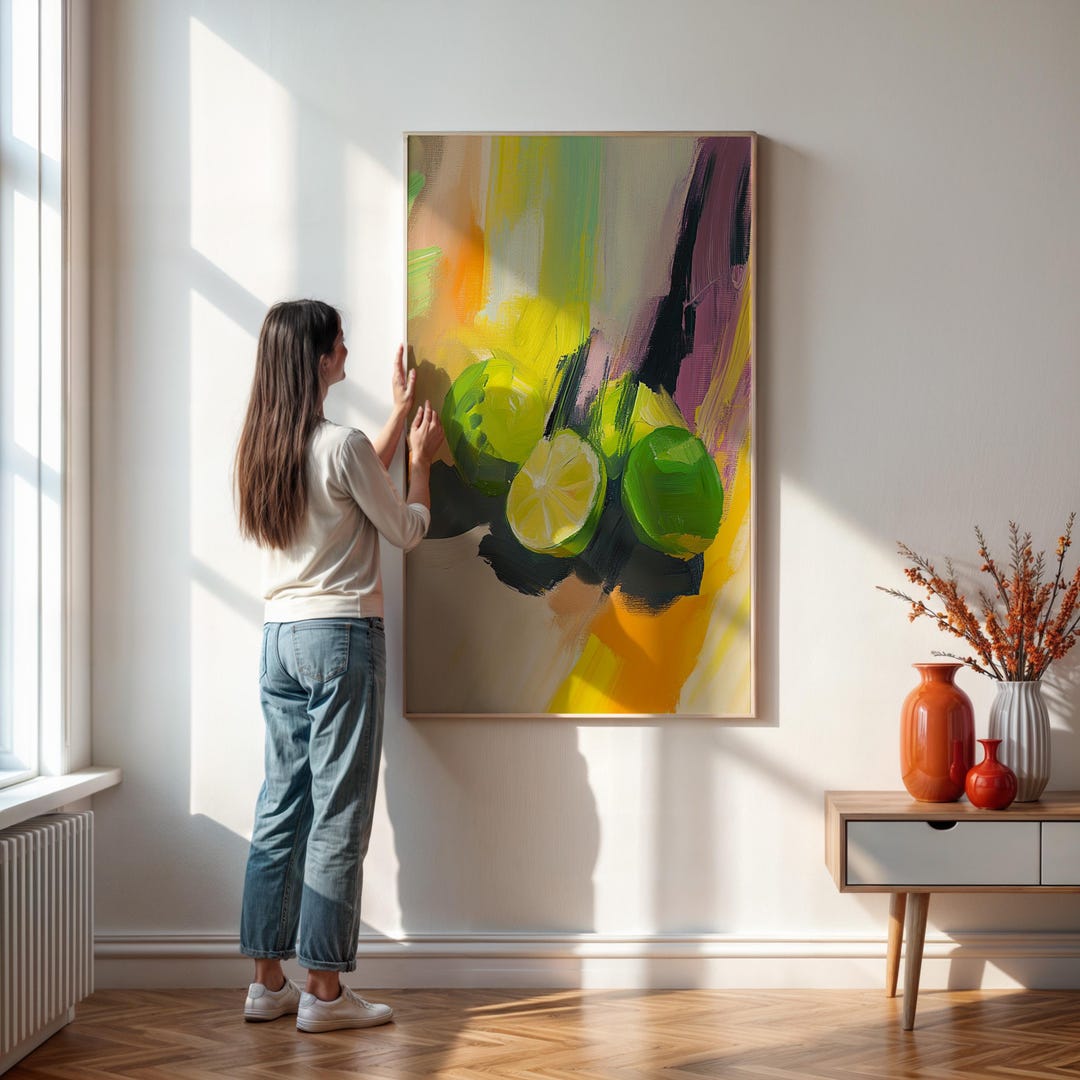 Lime Still Life Poster, Modern Kitchen Fruit Bowl Art, Framed or ...