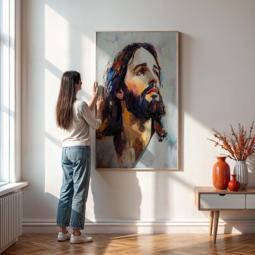 Modern Jesus Christ Portrait, Colorful Expressionist Painting, Prayer ...