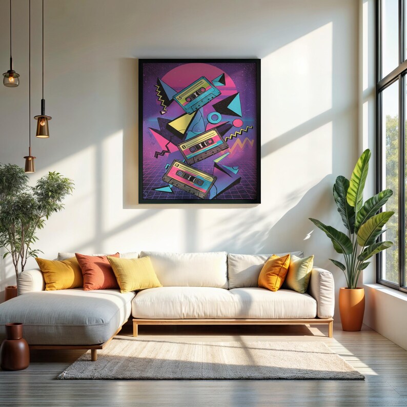 Retro 80s Cassette Poster, Vaporwave Music Wall Art, Neon Synthwave ...