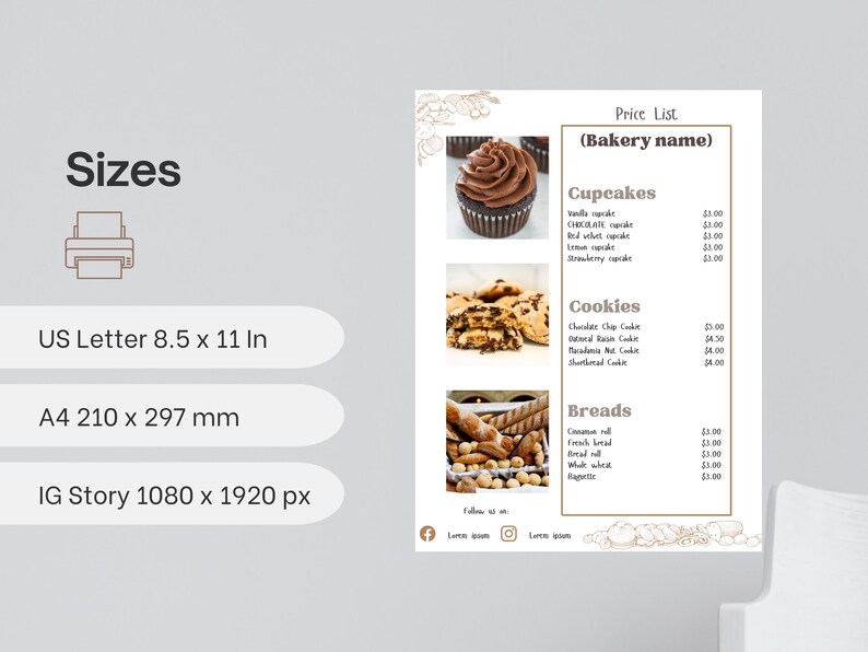 Bakery Price List | Price List Template Bakery | Cafe Menu | Bakery ...