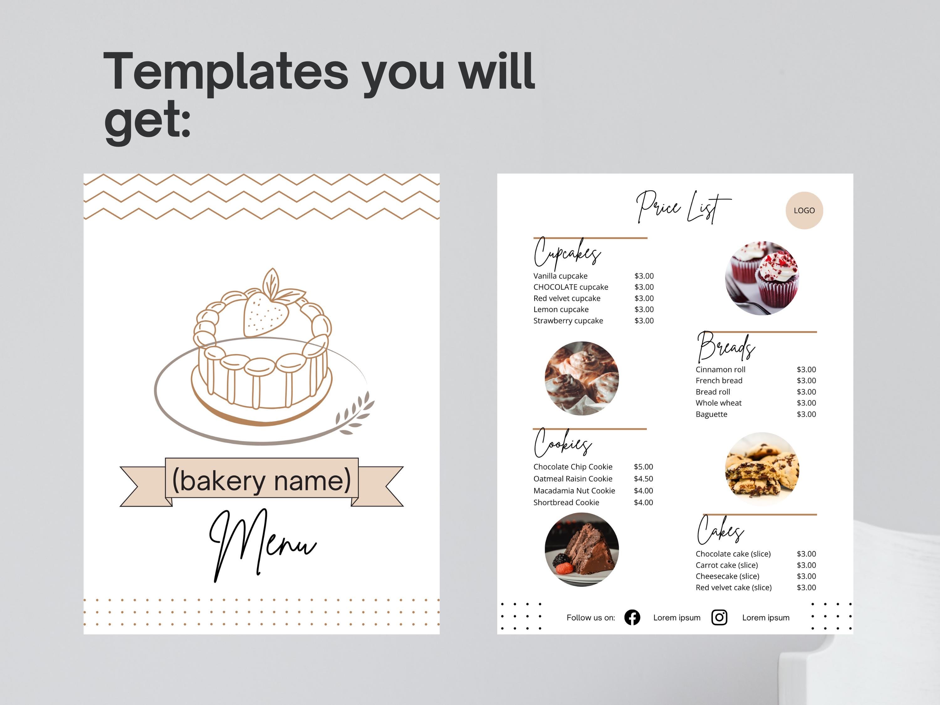 Bakery Menu Template | Bakery Price List | Price List Template Bakery ...