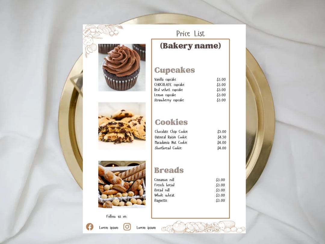 Bakery Price List | Price List Template Bakery | Cafe Menu | Bakery ...