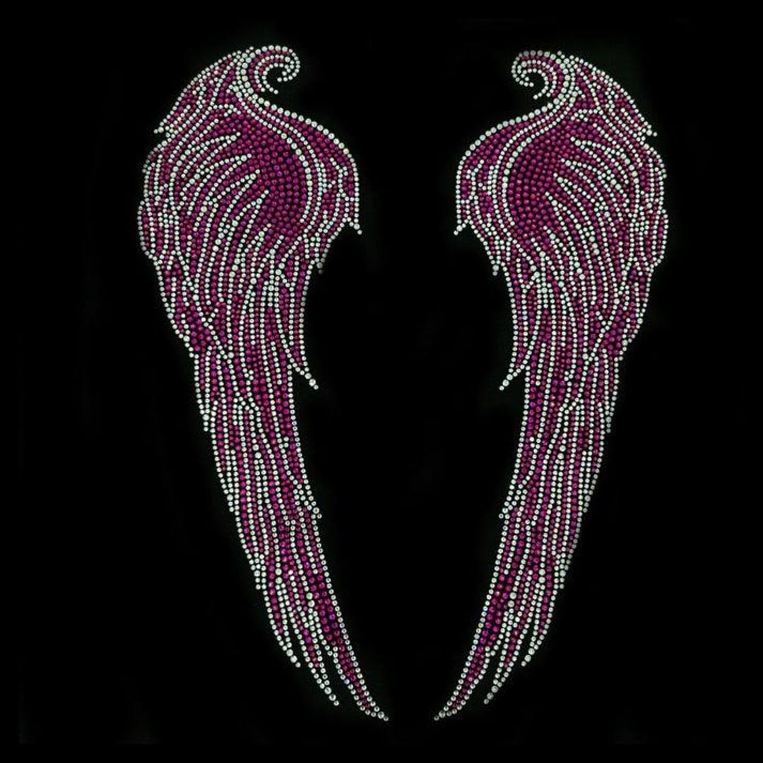 Pink Long Angel Wings Iron on Rhinestone Design - Etsy