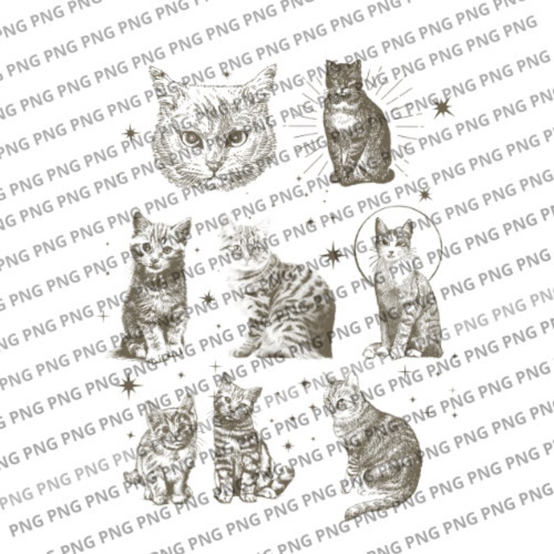 Vintage 90s Tattoo Cat PNG Retro Kitten Nature Download Cat Lovers Gift ...