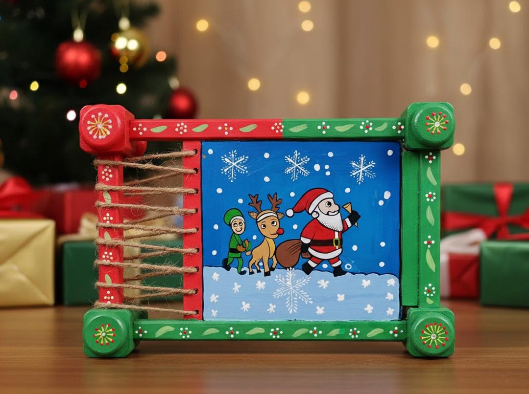 Wooden Santa Reindeer Christmas Decor | Hand-painted Holiday Showpiece ...