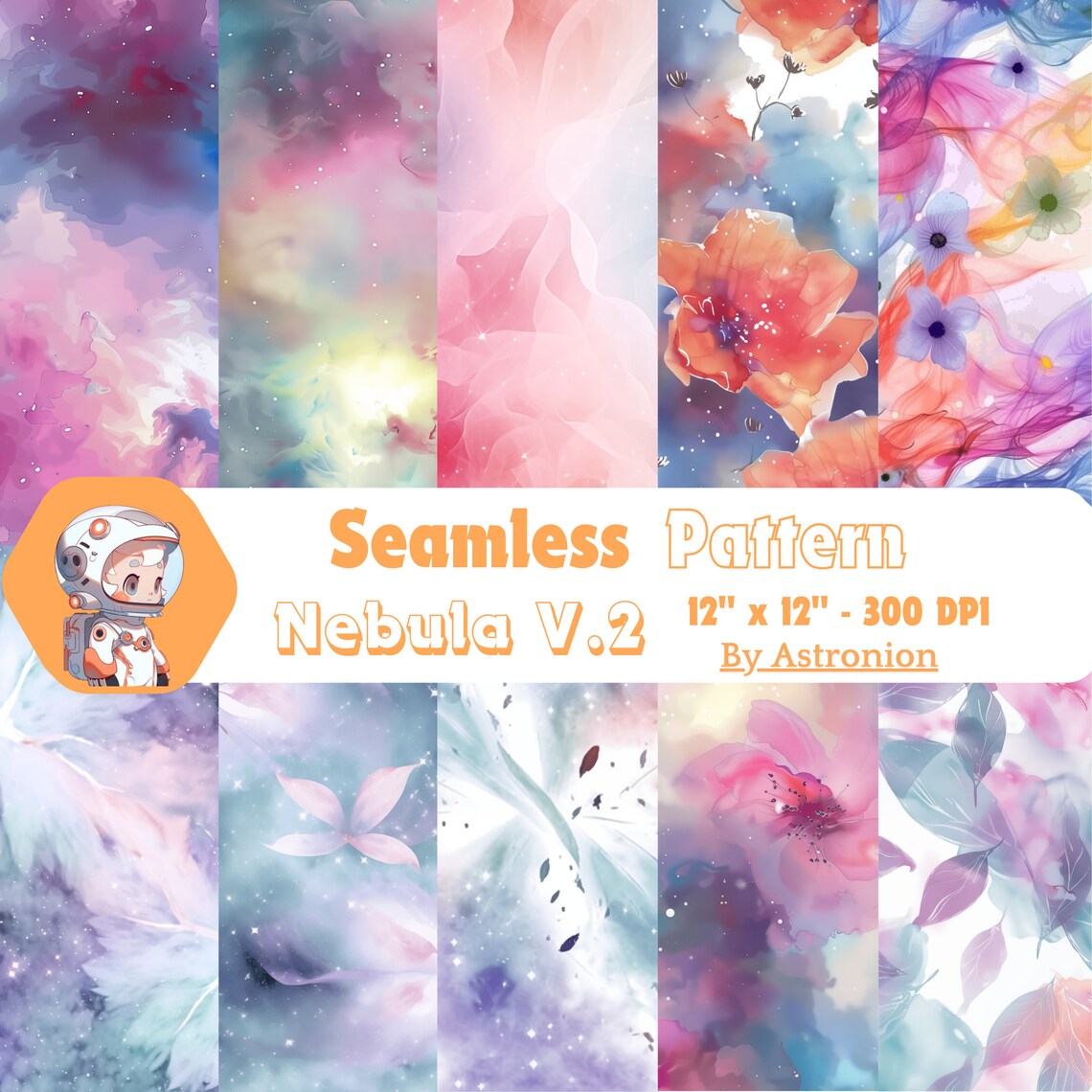 Space Nebula Digital Paper, Space Nebula Seamless Pattern, Space Nebula ...