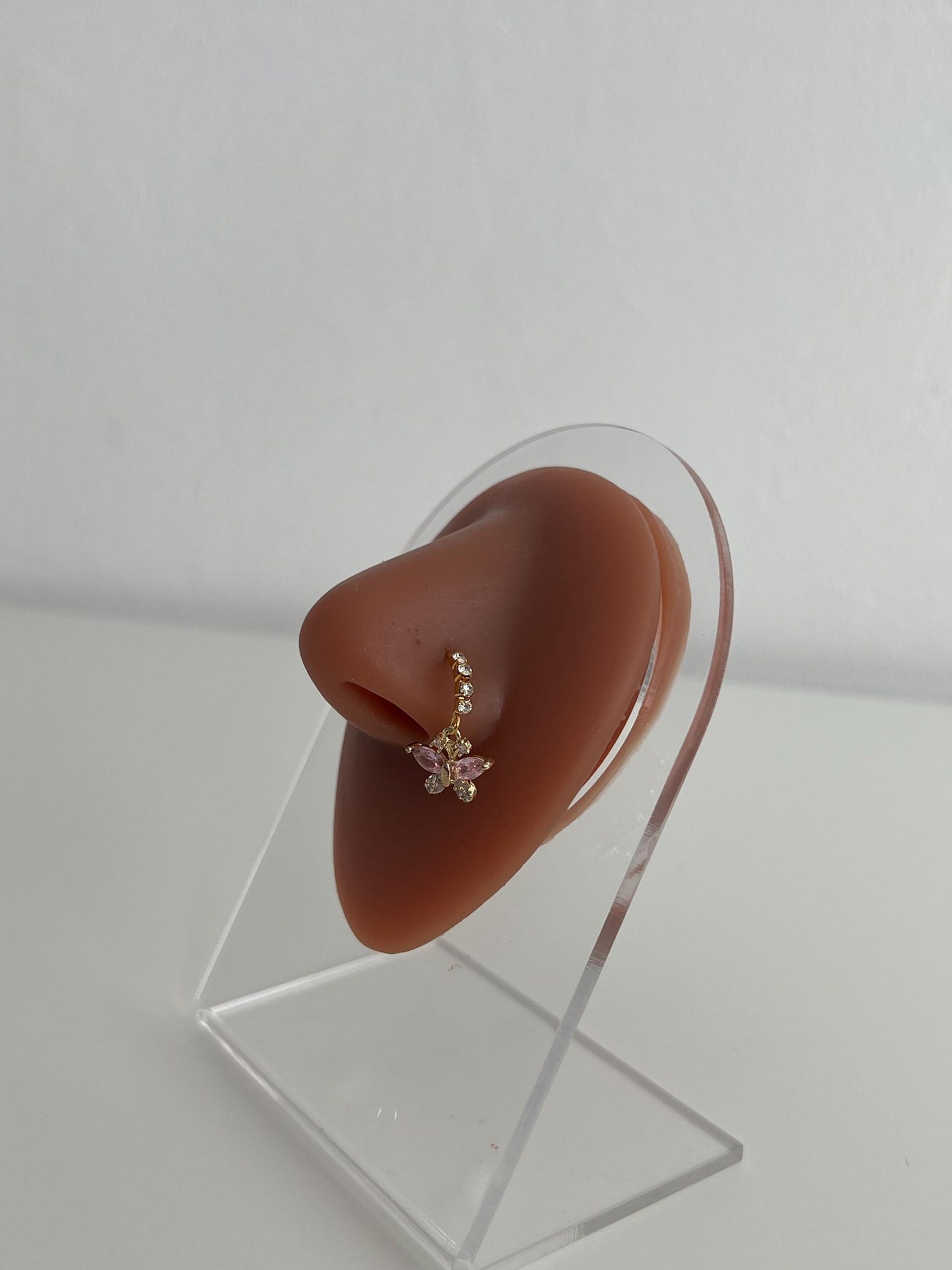 Pink Butterfly Gem Drop Nose Ring: Gold Hoop, Y2K Style - Etsy